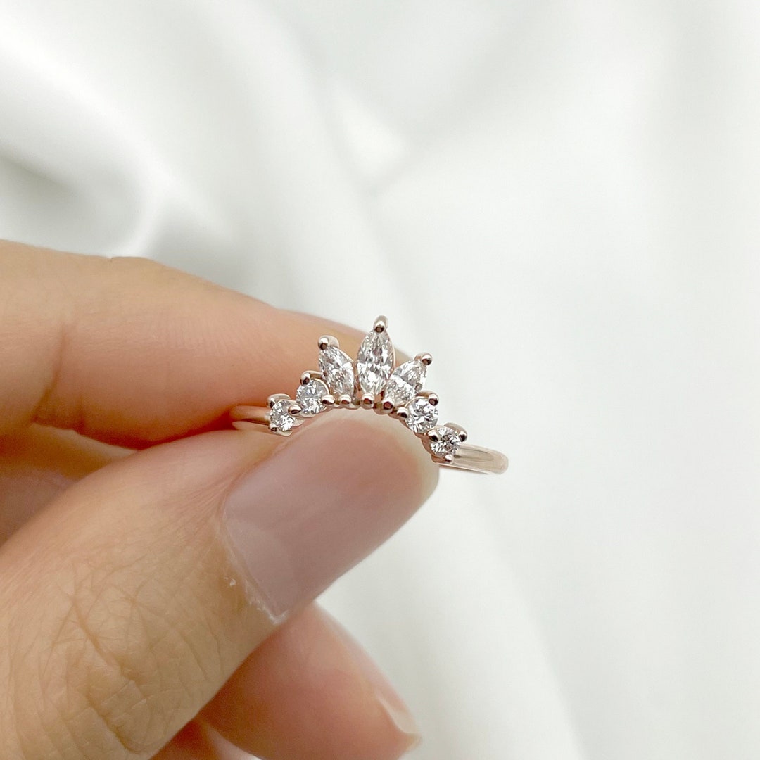 14K Diamond Crown Wedding Band / Crown Band / Contour Band / Matchable ...