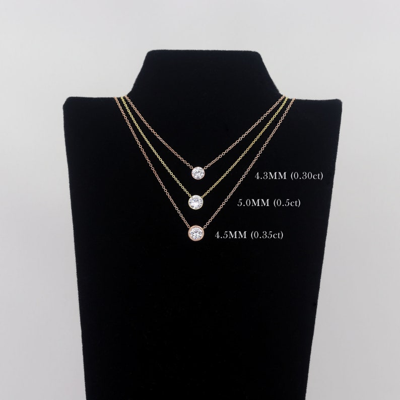 0.5ct Lab Grown Diamond Necklace: 14k Solid Gold Bezel Solitaire ...