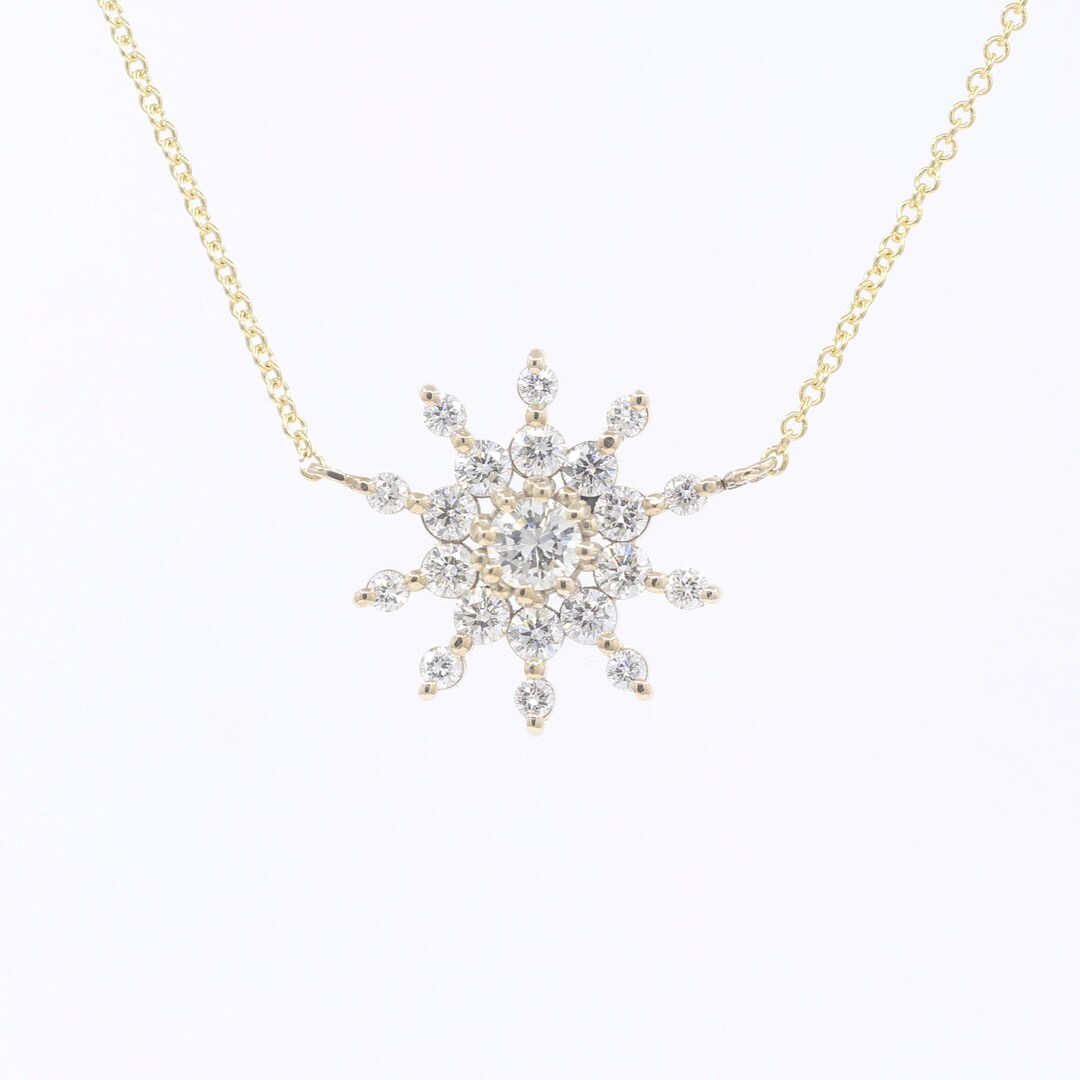 14K Gold Diamond Snowflake Necklace: Handmade Pendant - Etsy