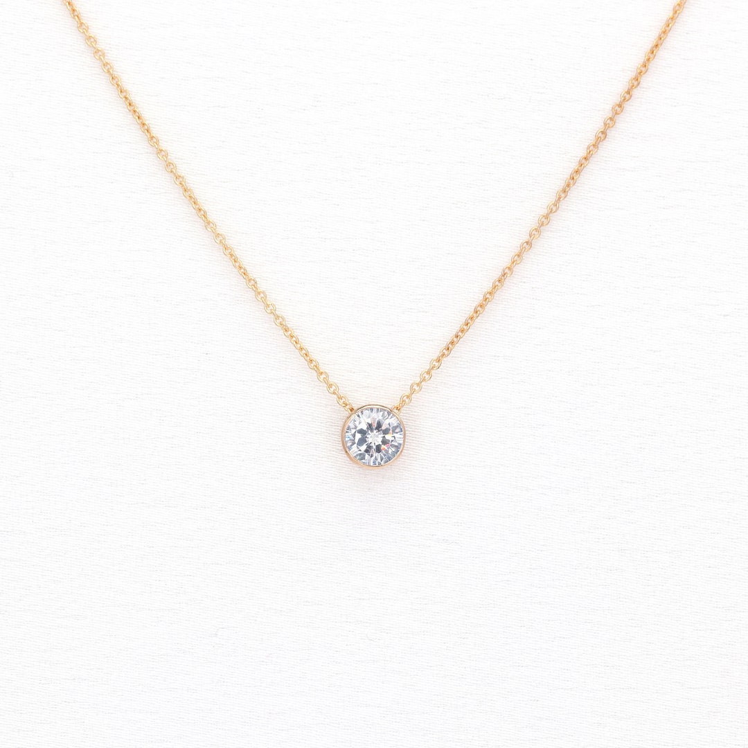 0.5ct Lab Grown Diamond Necklace: 14k Solid Gold Bezel Solitaire ...