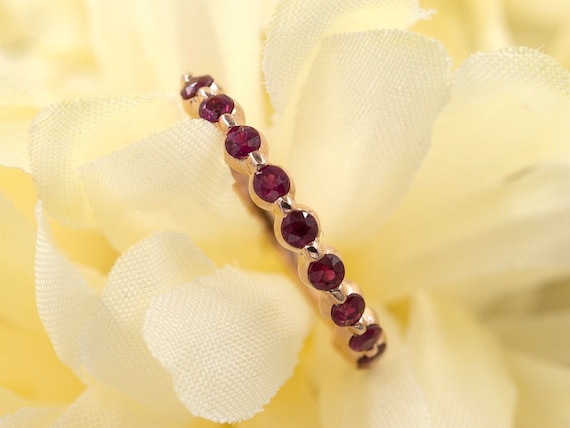 14K Ruby Wedding Band / Ruby Ring / Stackable Ring / Wedding - Etsy