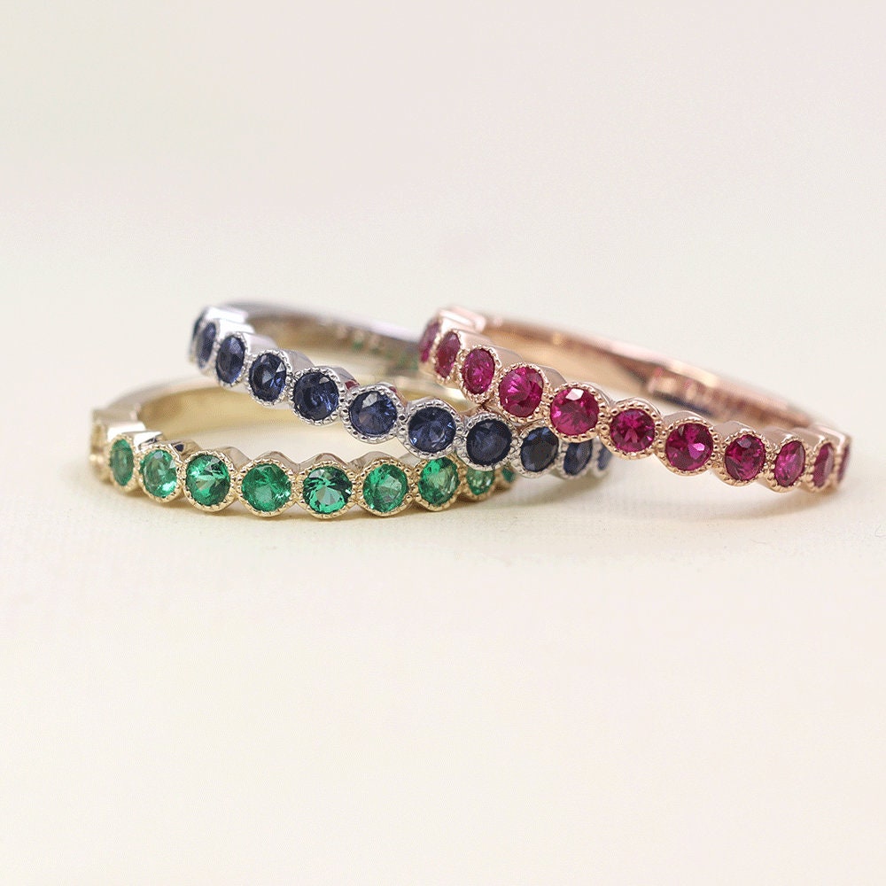 14K Ruby Bezel Wedding Ring / Ruby Band / Stackable Ring / - Etsy