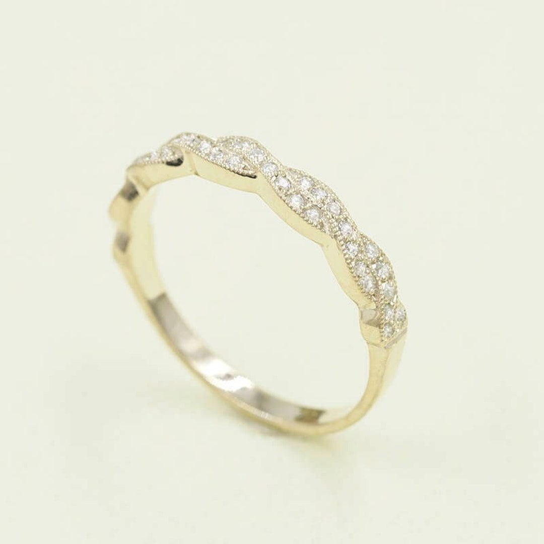 14K Diamond Twisted Band / Diamond Band / Twisted Wedding Band ...