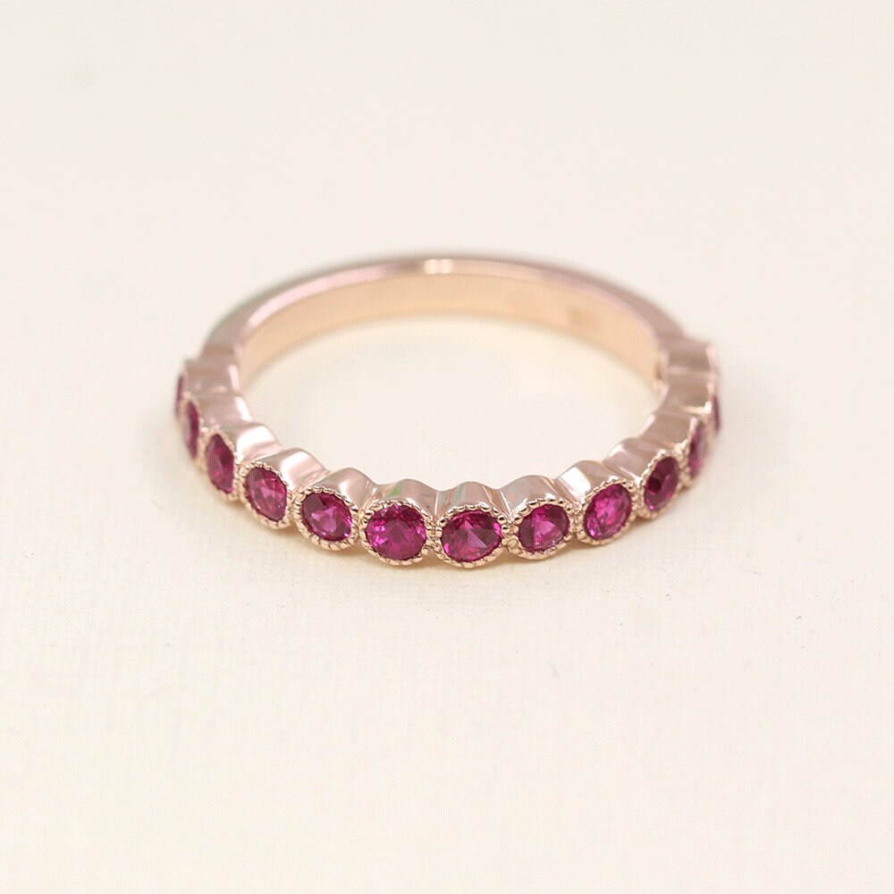 14K Ruby Bezel Wedding Ring / Ruby Band / Stackable Ring / - Etsy