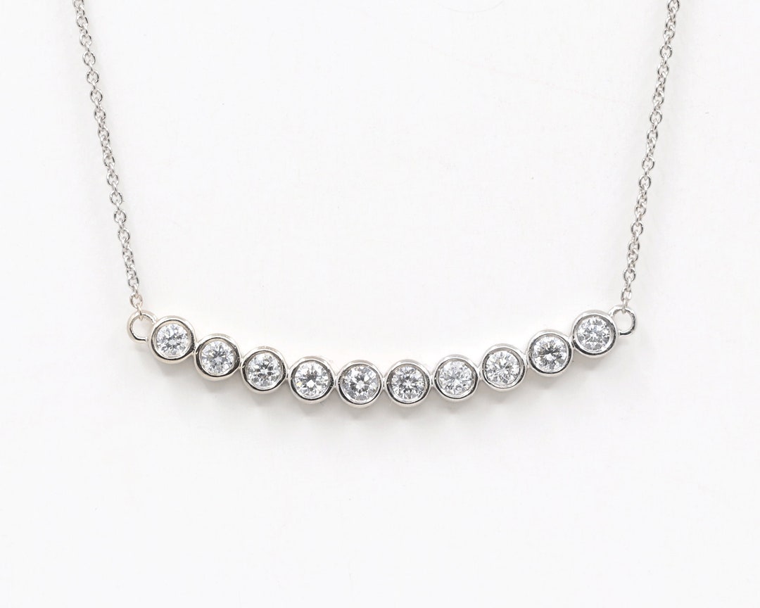 14K Diamond Bezel Bar Necklace / Diamond Bezel Necklace / Diamond Bar ...