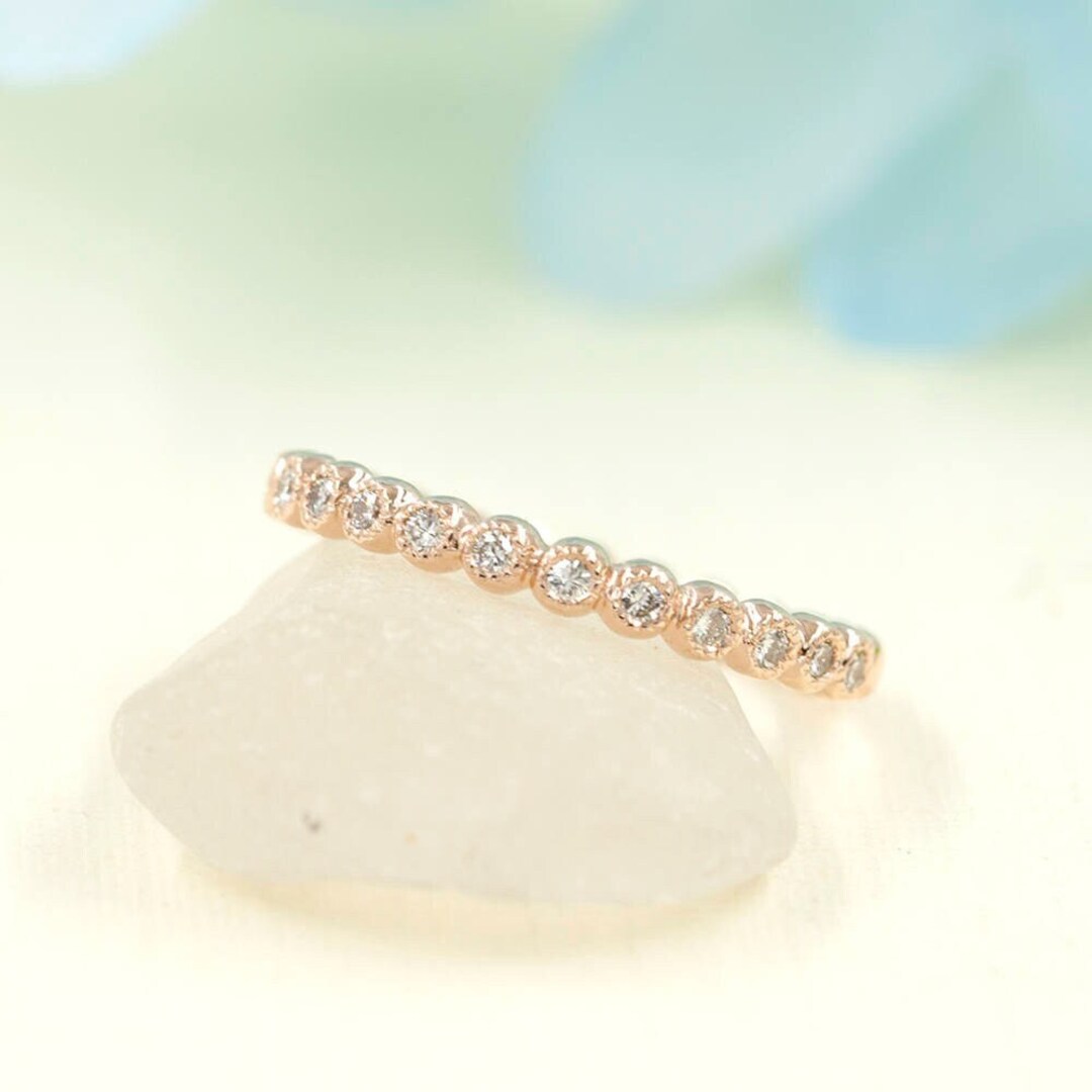 14K Diamond Beaded Wedding Band / Beaded Band / Diamond Wedding Band ...