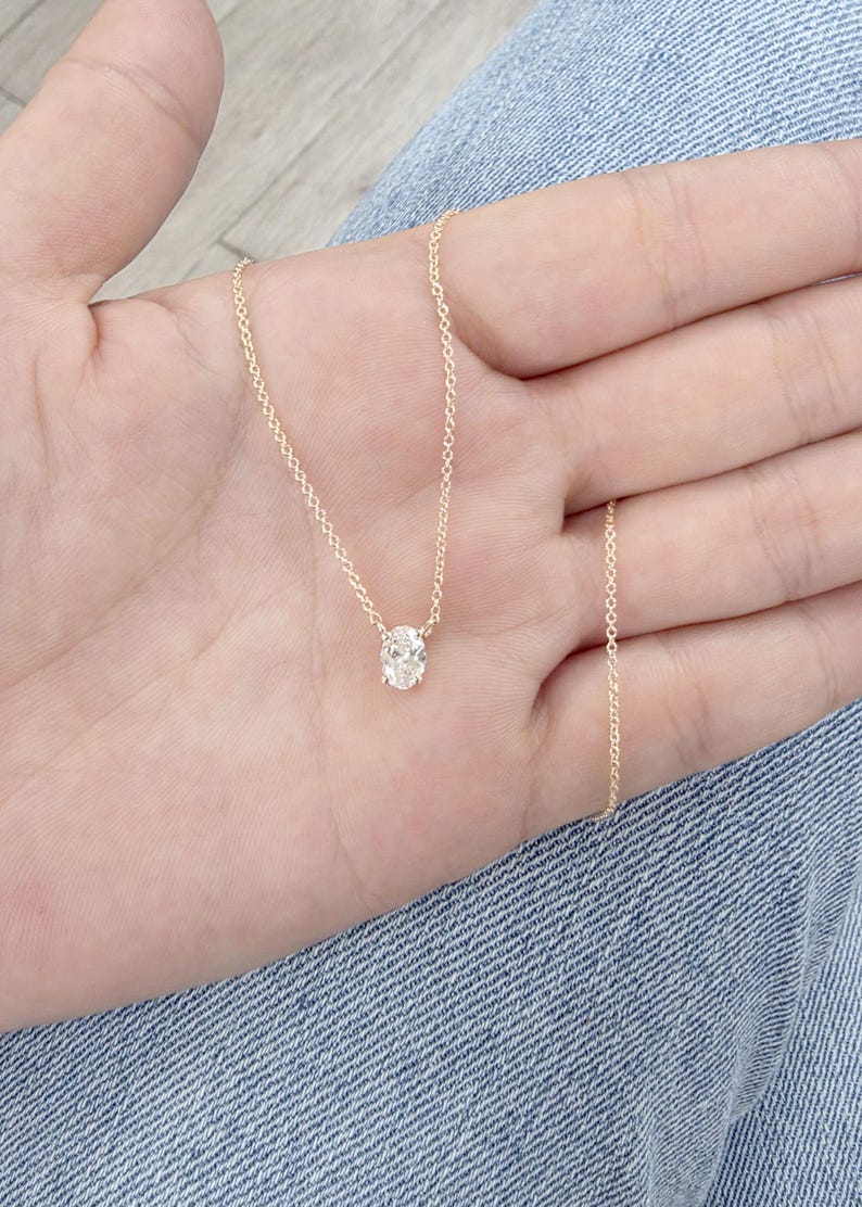 0.5ct Lab Grown Diamond Necklace: 14k Gold Oval Shape Solitaire Dainty ...