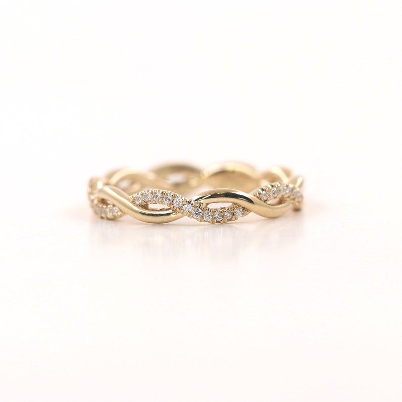 14K Diamond Twisted Wedding Band / Diamond Ring / Twisted Band - Etsy