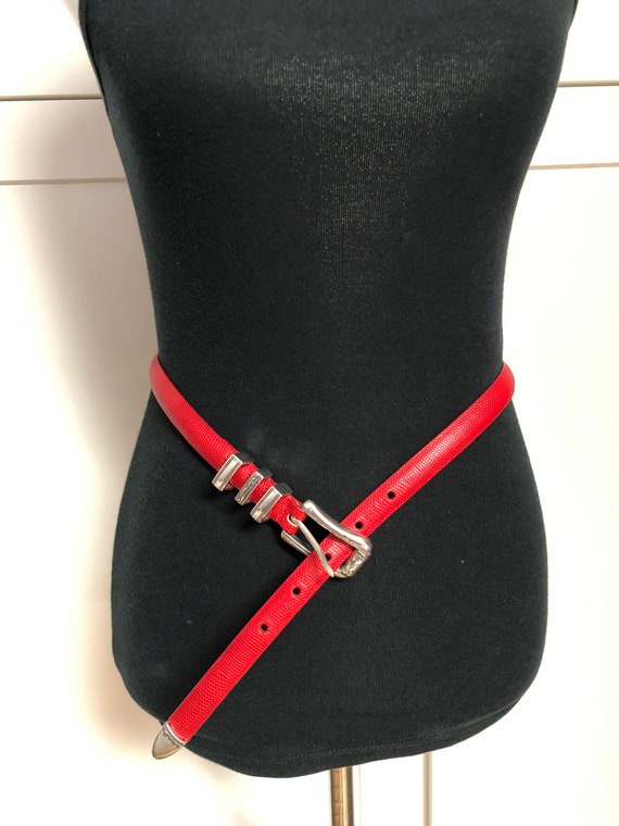 Vintage Red Leather Waist Belt, Skinny Red Belt - Gem
