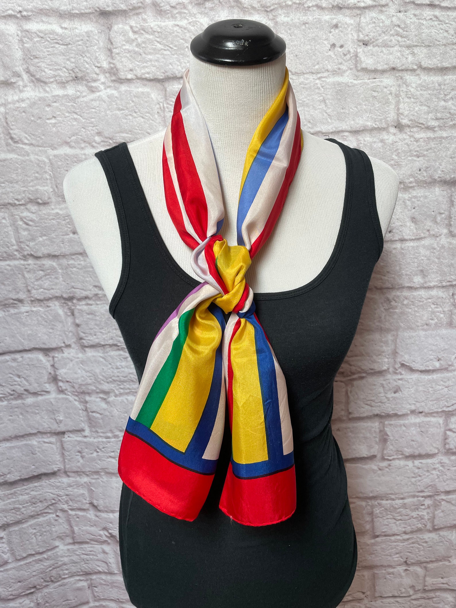 Vintage Long Striped Genuine Silk Scarf, Rainbow Scarf, Colorful Scarf ...