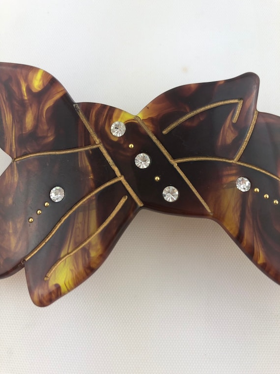 Vintage Plastic Tortoise Shell Hair Barrette Clip, Bo… - Gem