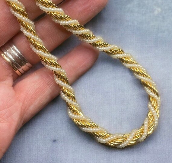 Vintage Trifari Twisted Rope Necklace, Gold Tone Neck… - Gem