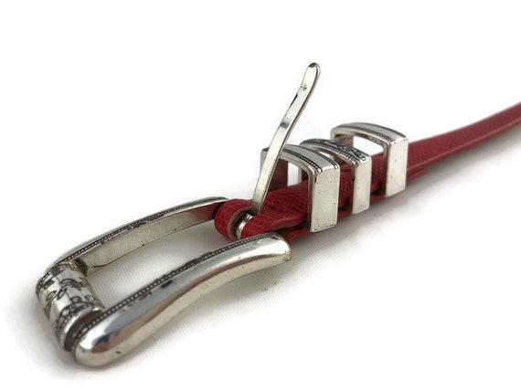 Vintage Red Leather Waist Belt, Skinny Red Belt - Gem
