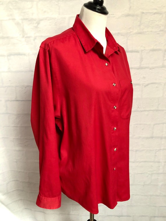Vintage Womens Red Long Sleeve Red Shirt, Button Down… - Gem