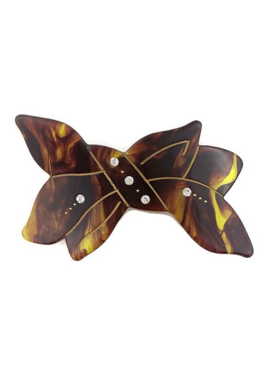 Vintage Plastic Tortoise Shell Hair Barrette Clip, Bo… - Gem
