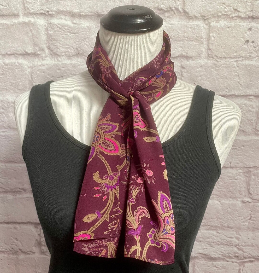 Vintage Purple Floral Scarf, Long Scarf, Head Scarf Hair Wrap, Spring ...