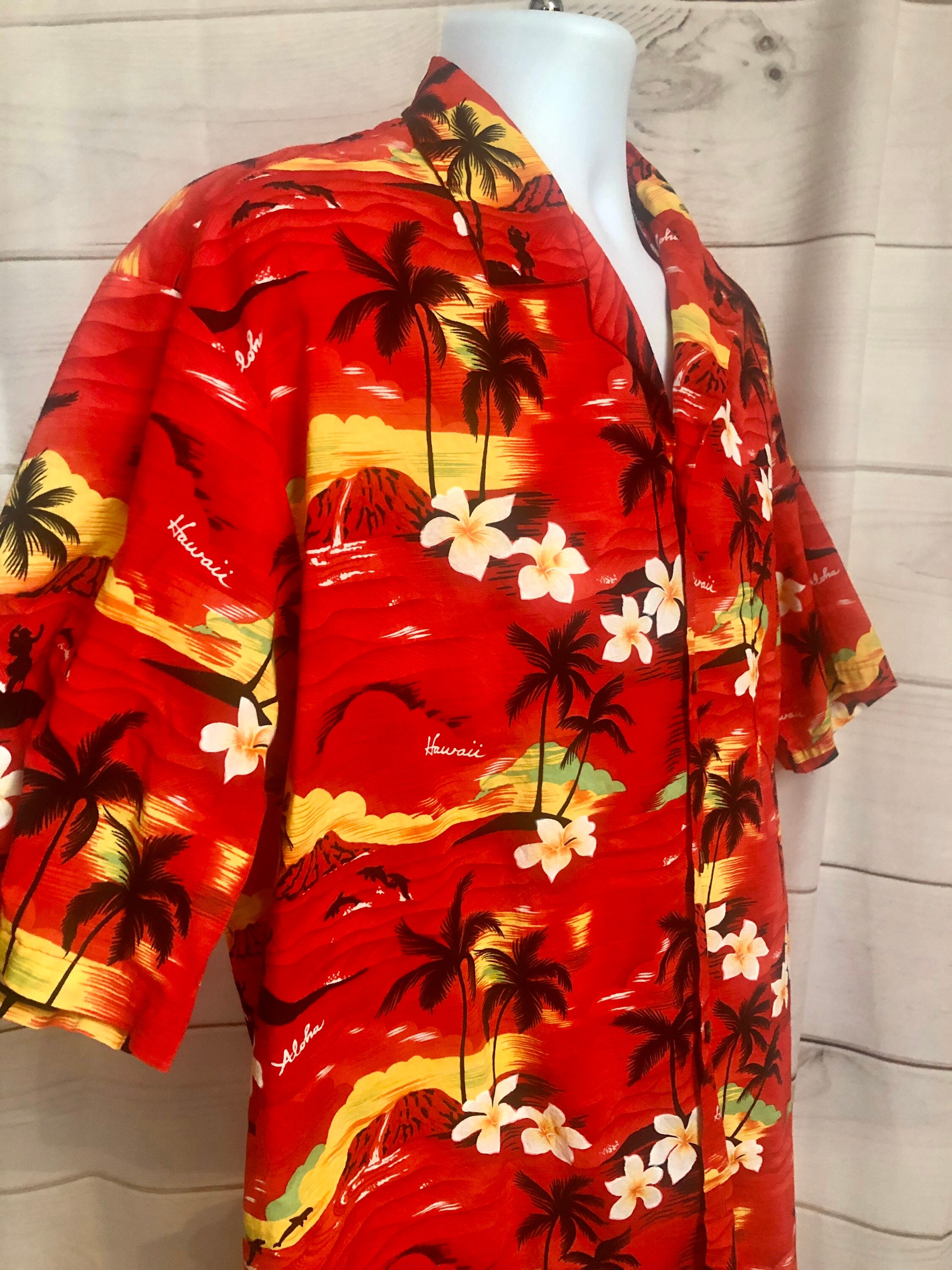 Vintage Red Hawaiian Shirt Mens Red Floral Tropical Shirt - Etsy