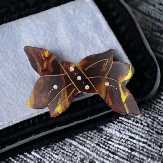 Vintage Plastic Tortoise Shell Hair Barrette Clip, Bo… - Gem