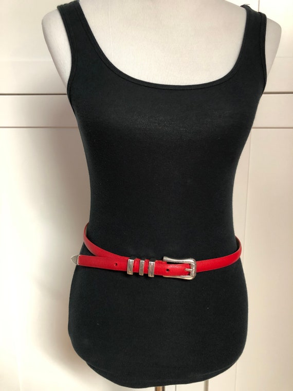 Vintage Red Leather Waist Belt, Skinny Red Belt - Gem