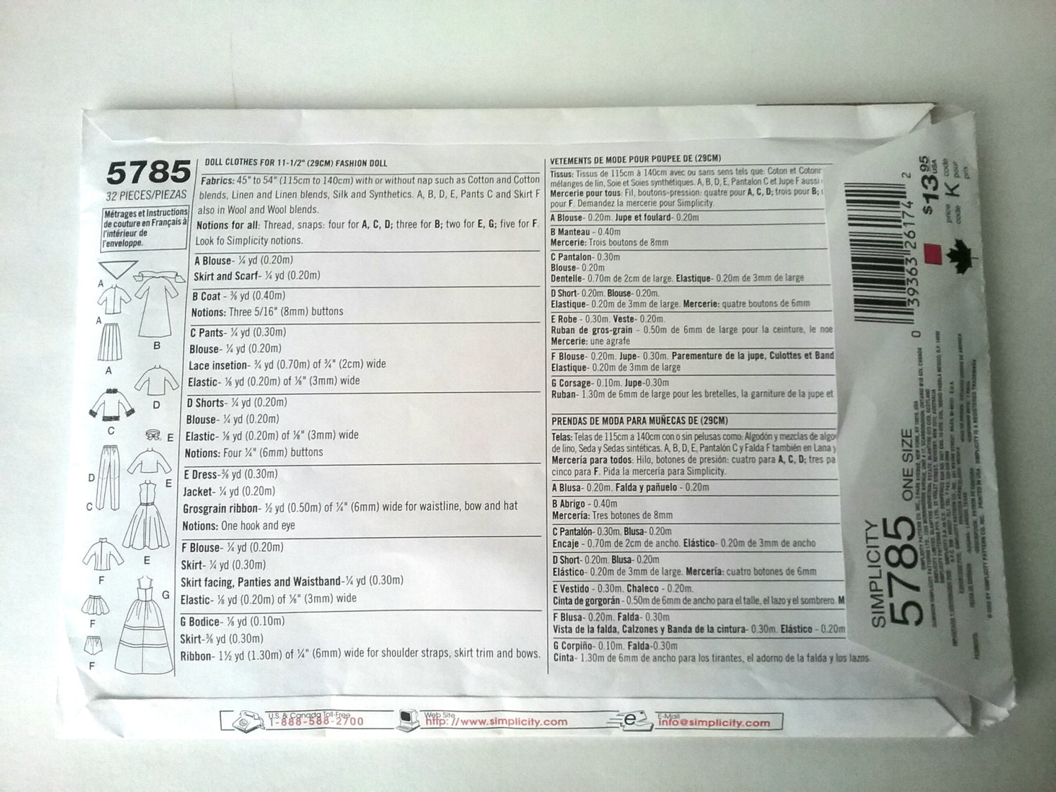 Simplicity Pattern 5785 Doll Clothes Pattern for 11 inch doll | Etsy