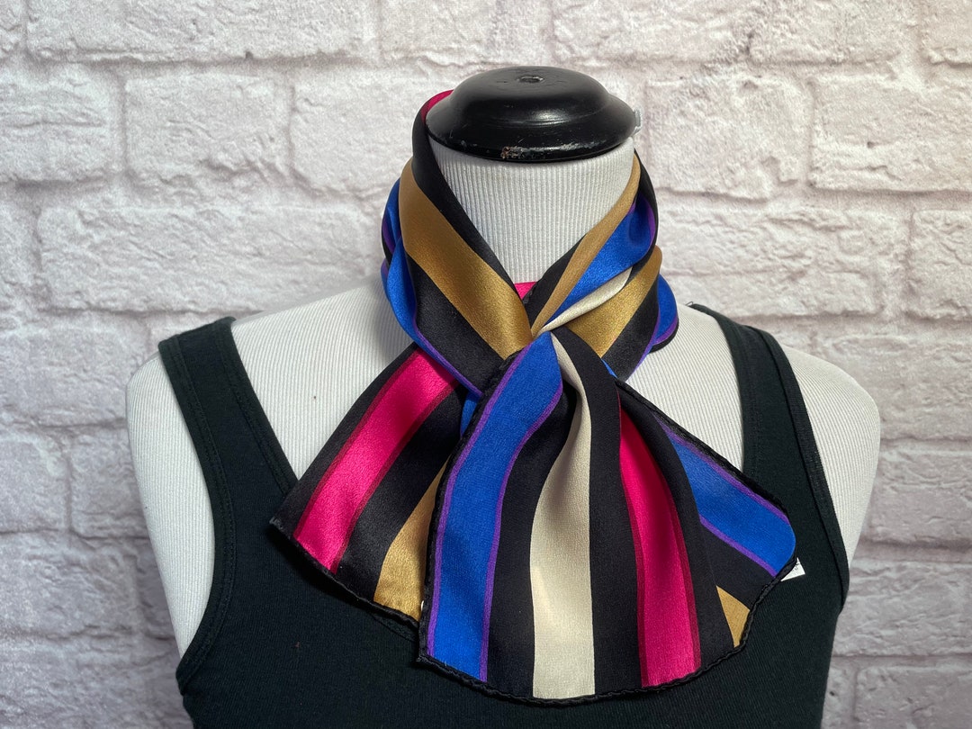 Vintage Echo Silk Scarf, Colorful Striped Head Scarf - Etsy
