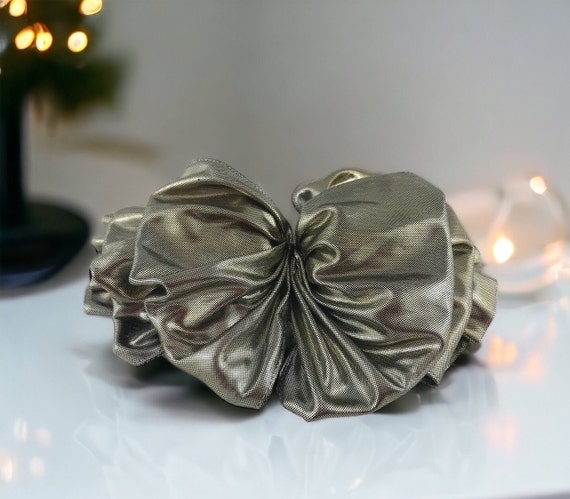 Vintage Large Silver Lame Hair Barrette, Silver Bow C… - Gem
