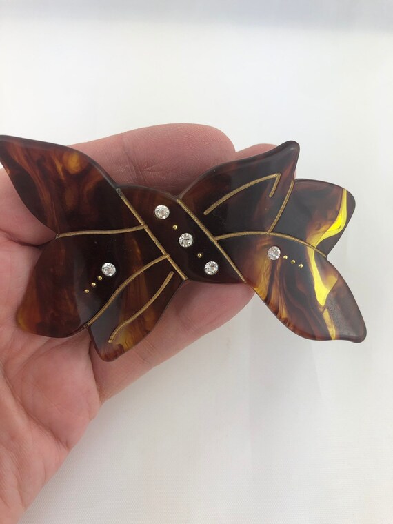 Vintage Plastic Tortoise Shell Hair Barrette Clip, Bo… - Gem