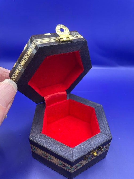 Vintage Inlaid Wooden Box, Hexagon Hinged Box, Small … - Gem