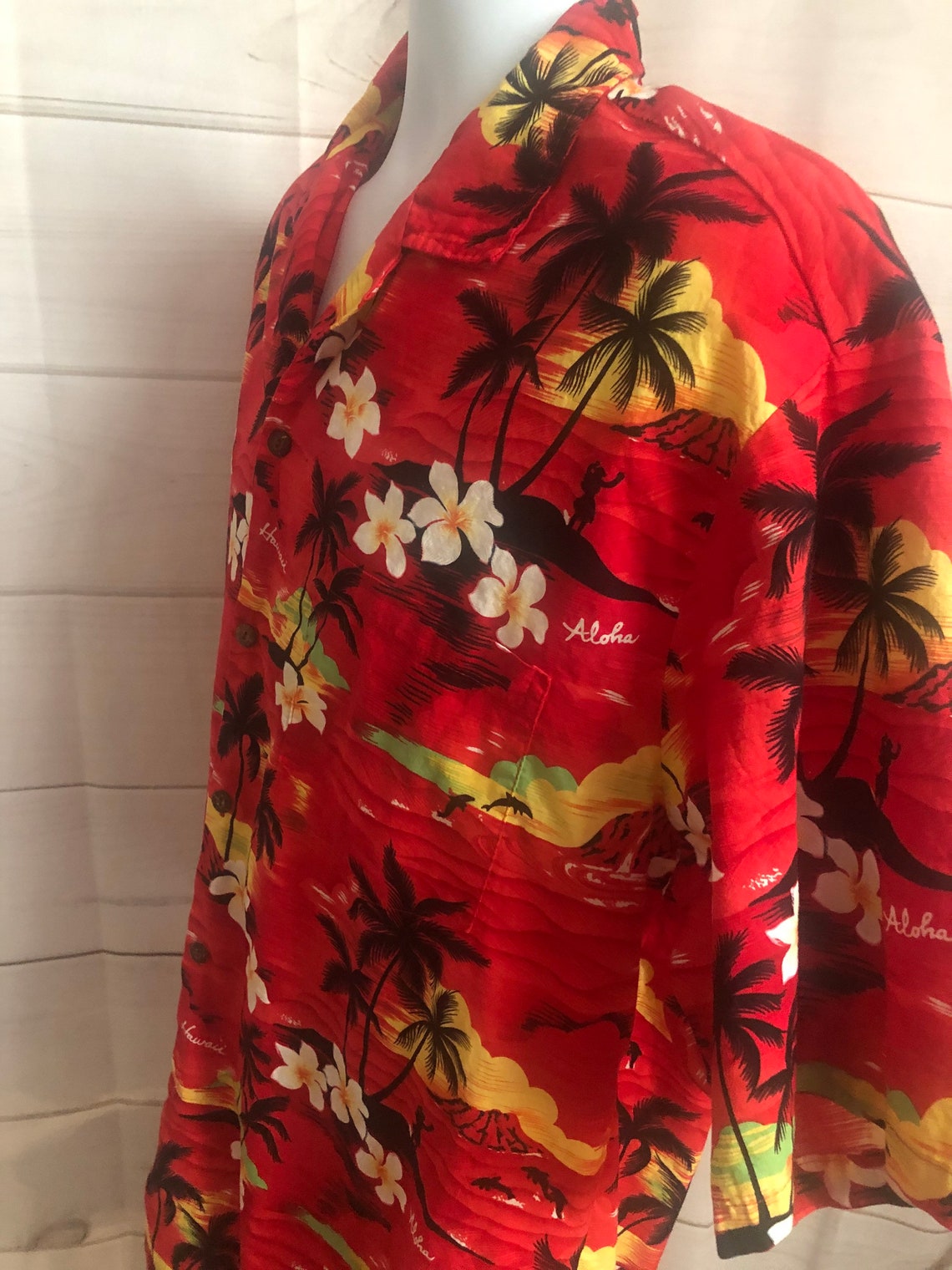 Vintage Red Hawaiian Shirt Mens Red Floral Tropical Shirt | Etsy