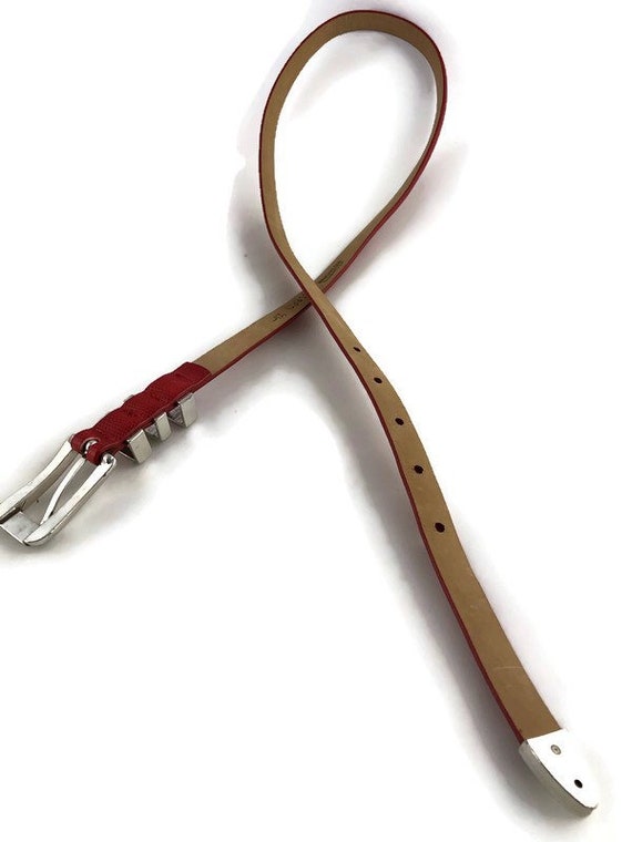 Vintage Red Leather Waist Belt, Skinny Red Belt - Gem
