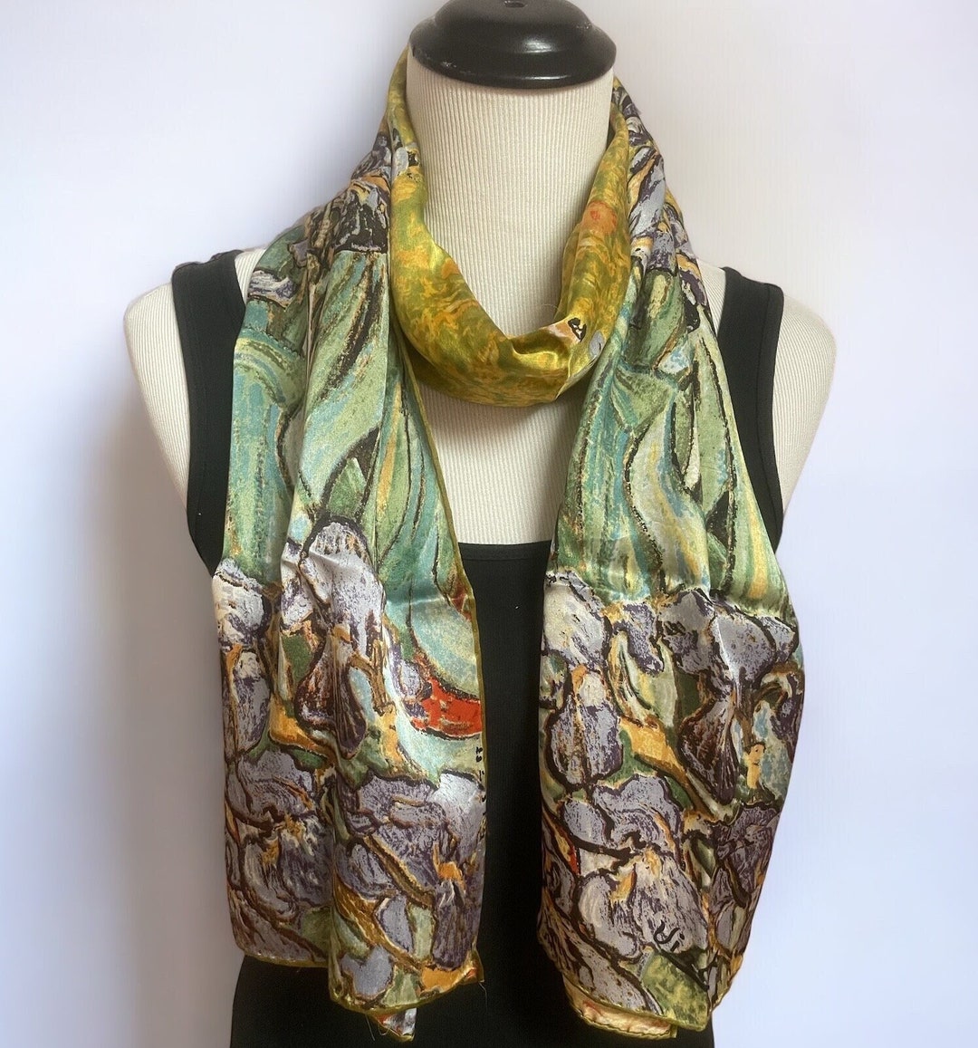 Vintage Long Green Floral Scarf, Genuine Silk Scarf, Spring Summer ...