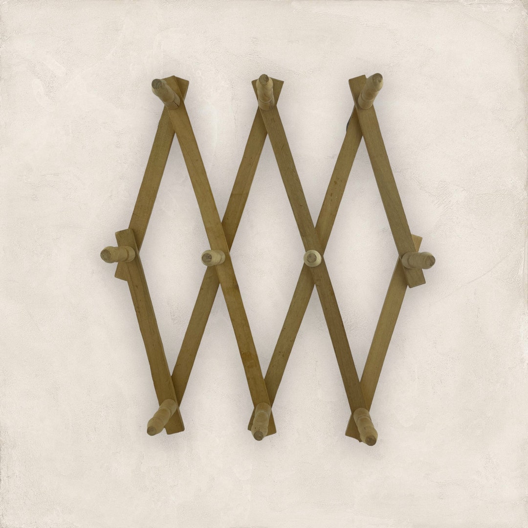 Vintage Accordion Peg Rack, Expandable Wooden Peg Rack, Wood Accordion ...