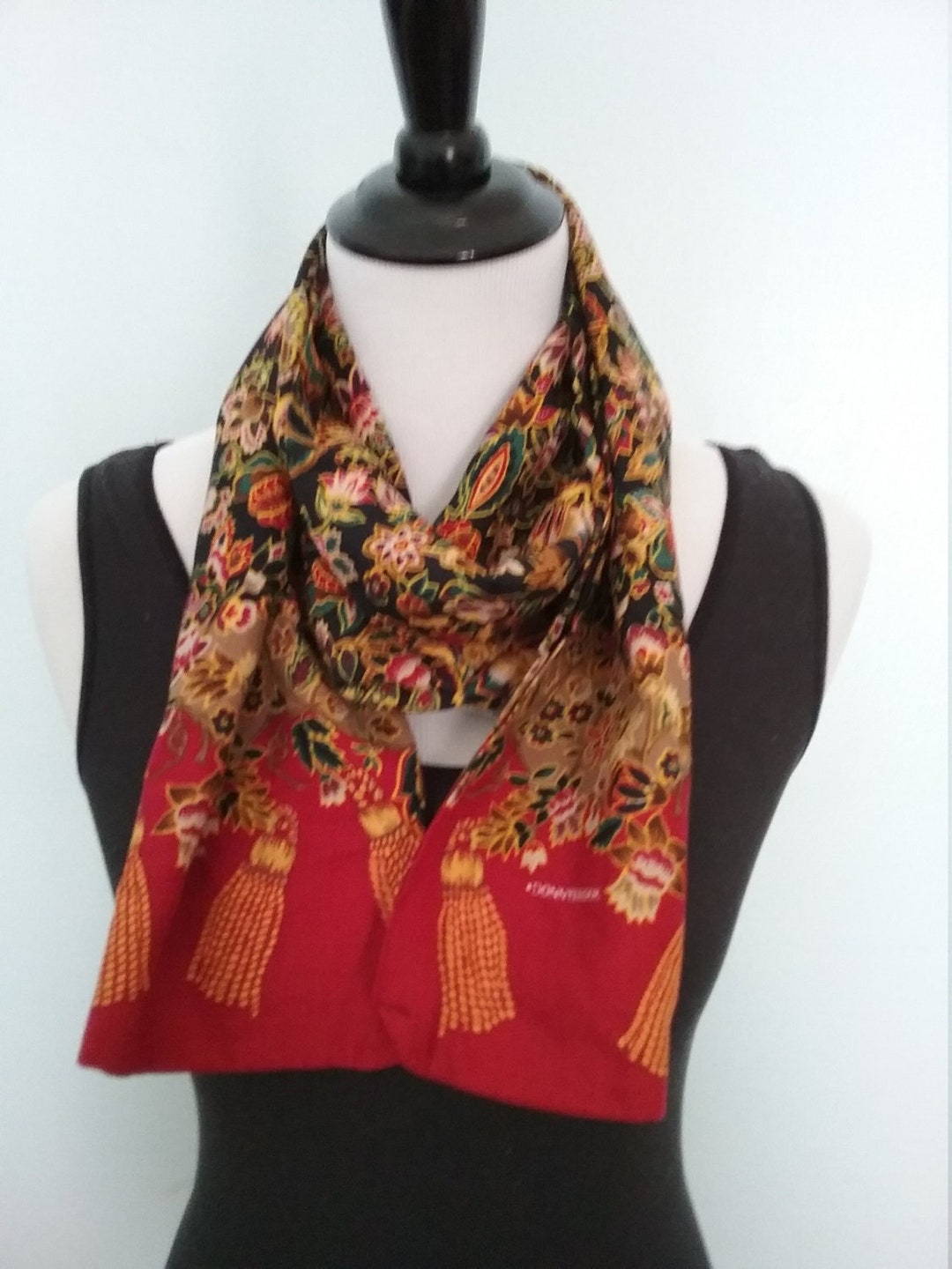 Vintage Long Red Scarf, Colorful Floral Scarf, Spring Scarf - Etsy
