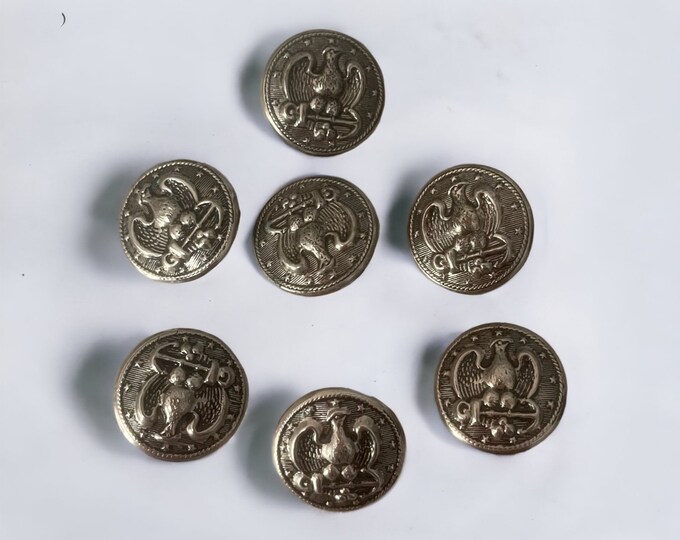 Set of 7 Silver Colored Military Style Shank Buttons, Buttons With ...