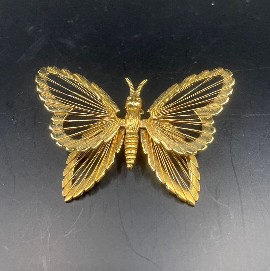Vintage Monet Filigree Butterfly Brooch, Gold Tone - Etsy
