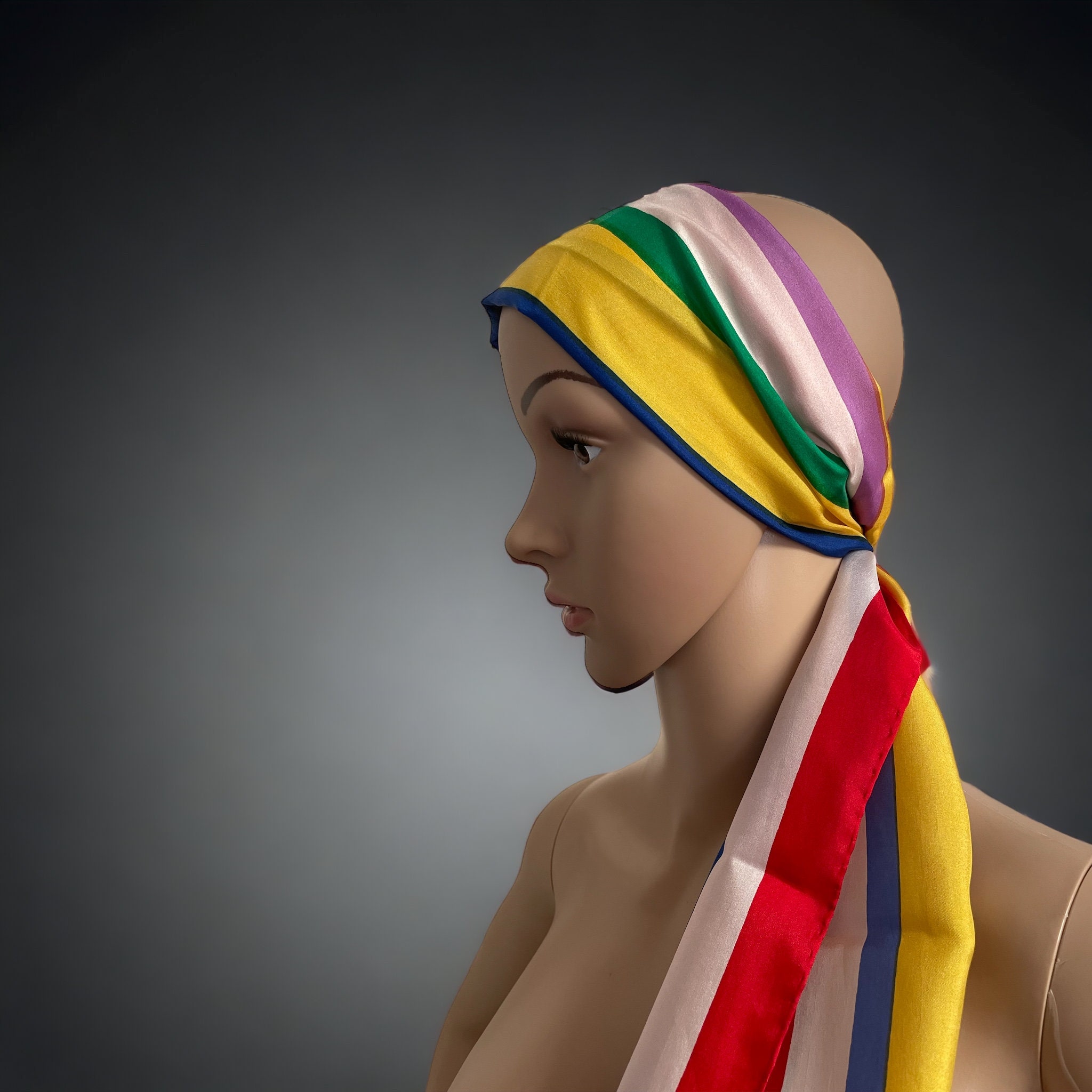 Vintage Long Striped Genuine Silk Scarf, Rainbow Scarf, Colorful Scarf ...