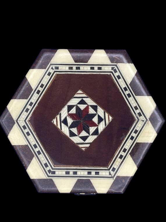 Vintage Inlaid Wooden Box, Hexagon Hinged Box, Small … - Gem