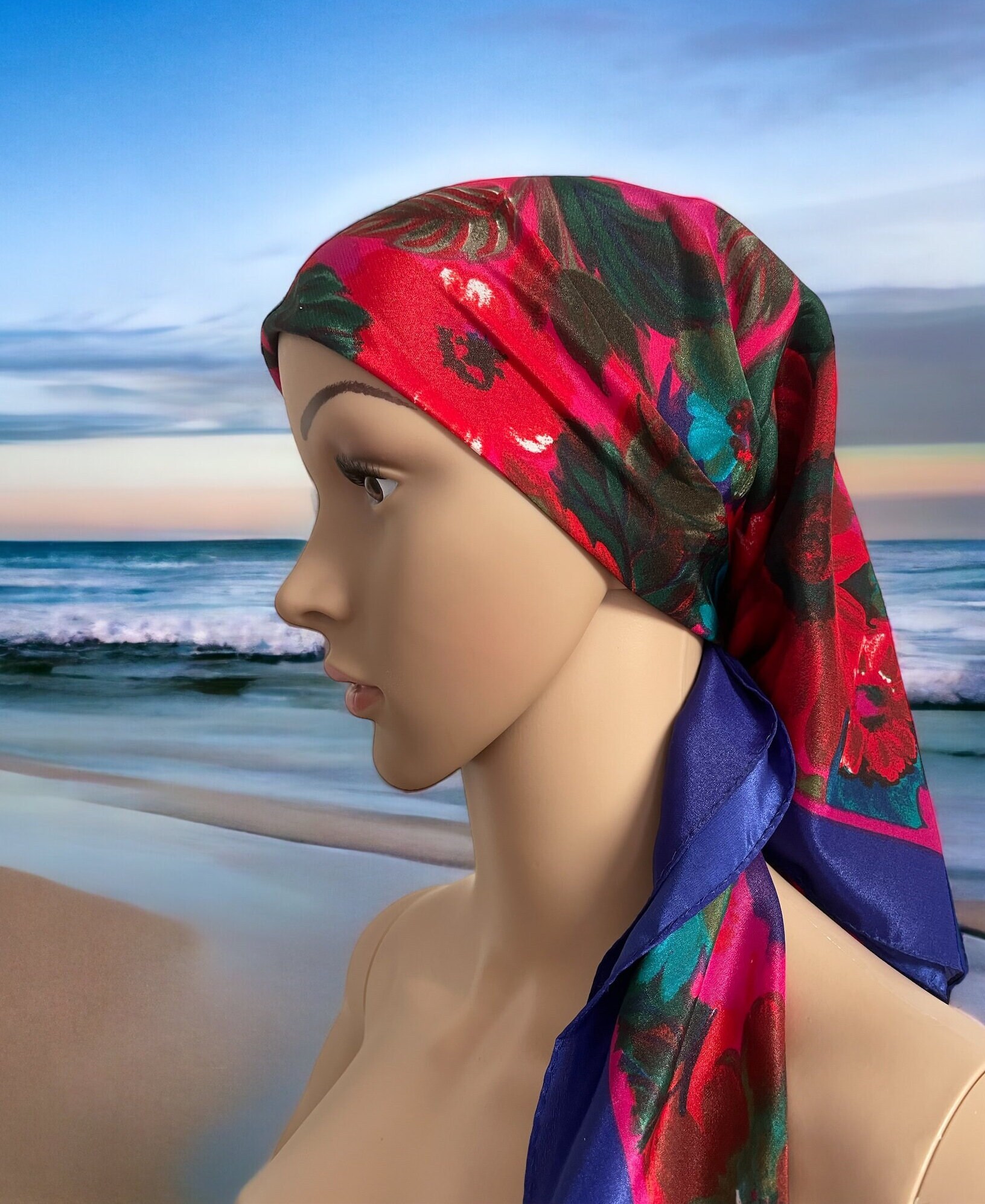 Vintage Red Floral Polyester Scarf, Large Square, Colorful Spring ...