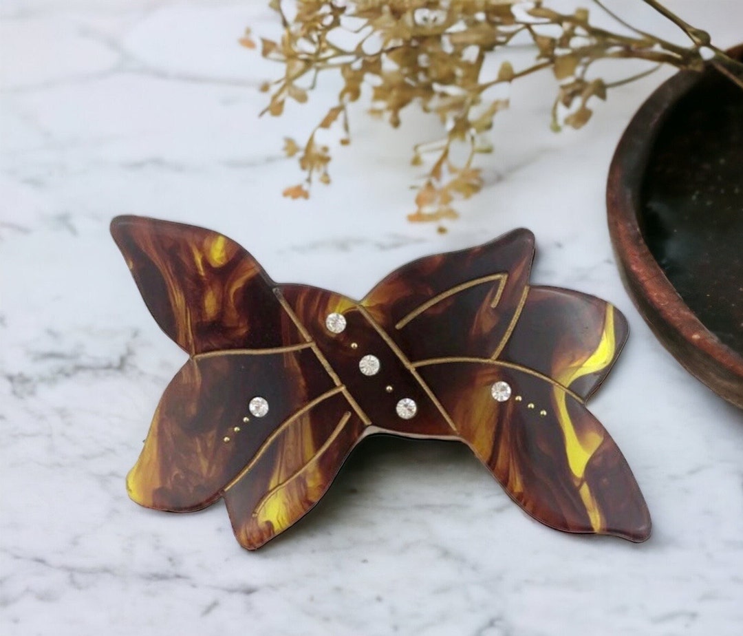 Vintage Plastic Tortoise Shell Hair Barrette Clip, Bow Hair Barrette ...