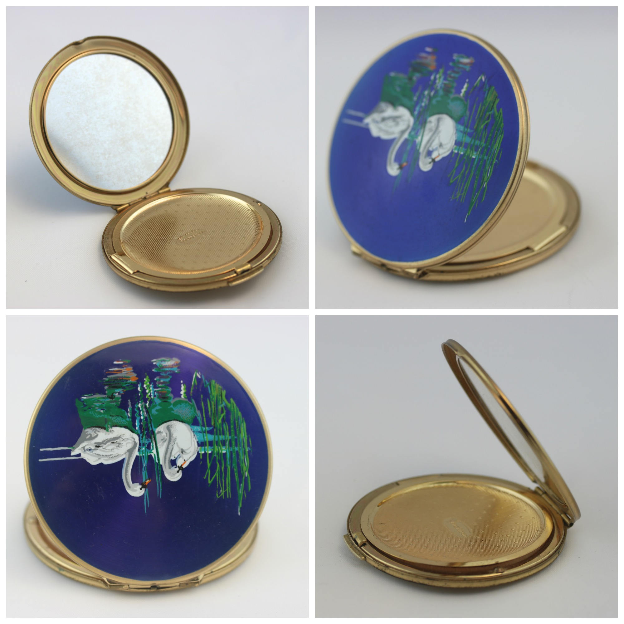Vintage Stratton Blue Compact Mirror With Swans - Etsy