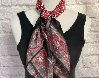 Red Black Silk Scarf | Etsy