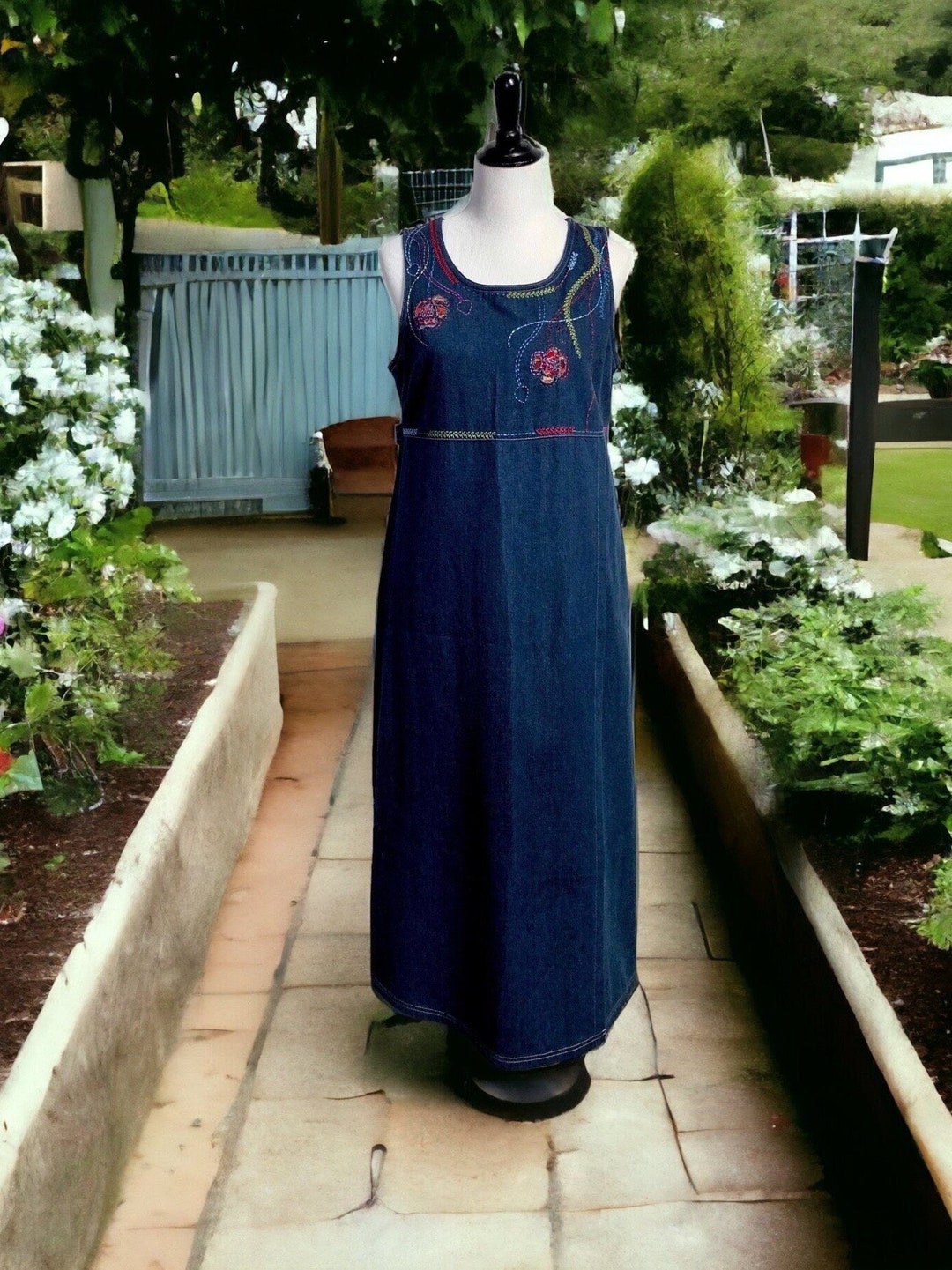 Vintage Embroidered Denim Jumper, Blue Jean Jumper, Modest Clothing, 90 ...