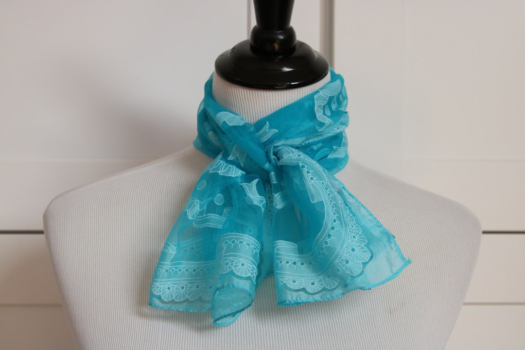 Vintage Sheer Blue Scarf Embossed Scarf Rockabily Spring - Etsy