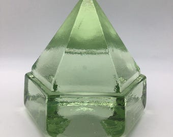 Vintage Ship Deck Prism Paperweight Solid Green Glass Nautical Pyramid ...