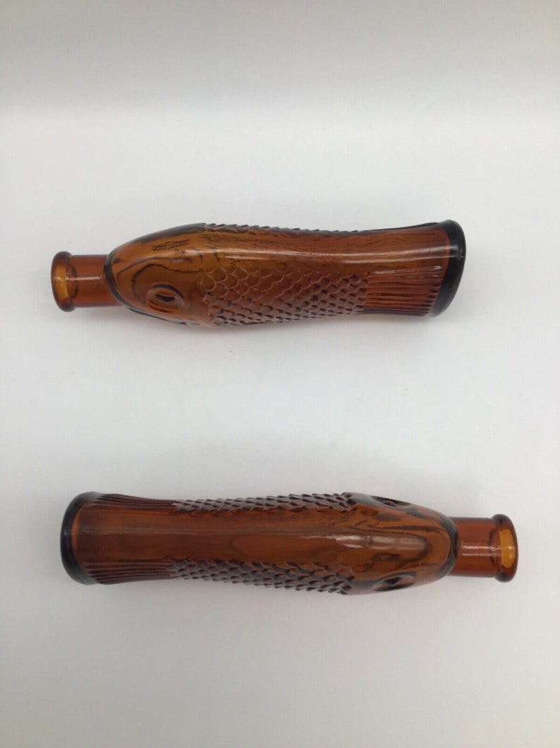 Fairmont Glass Set of 1920's Cod Liver Oil Amber Fish Shaped Bottles 6 ...
