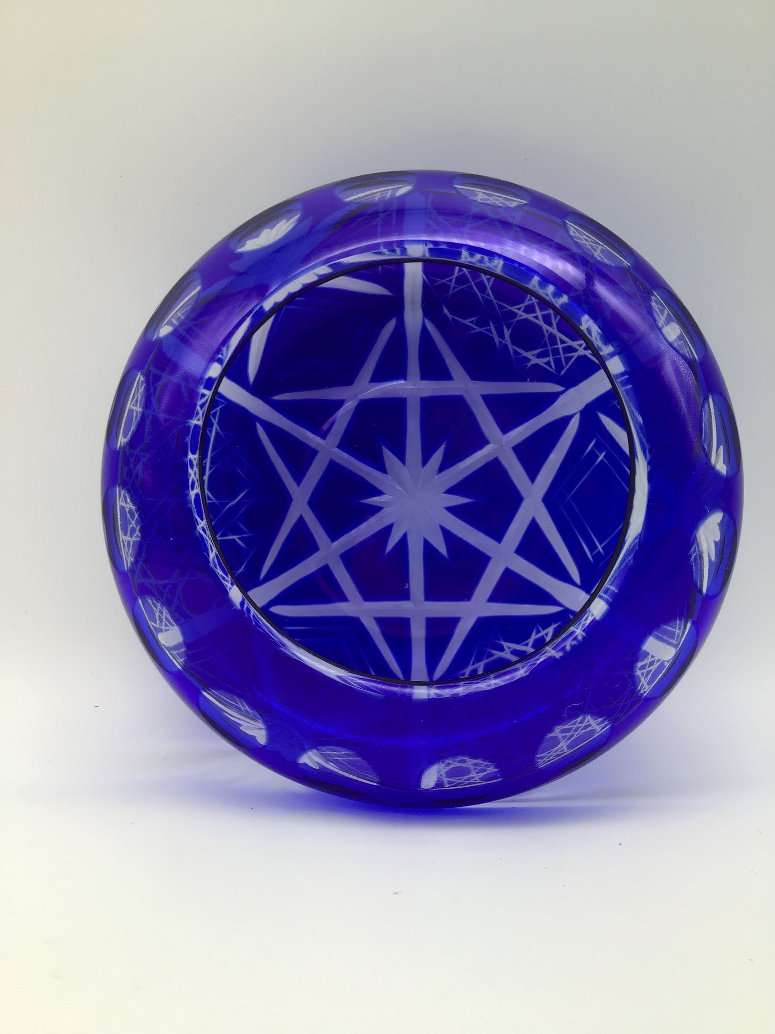 Vintage Cobalt Blue Cut to Clear Lead Crystal Candy Dish/ Jewelry ...