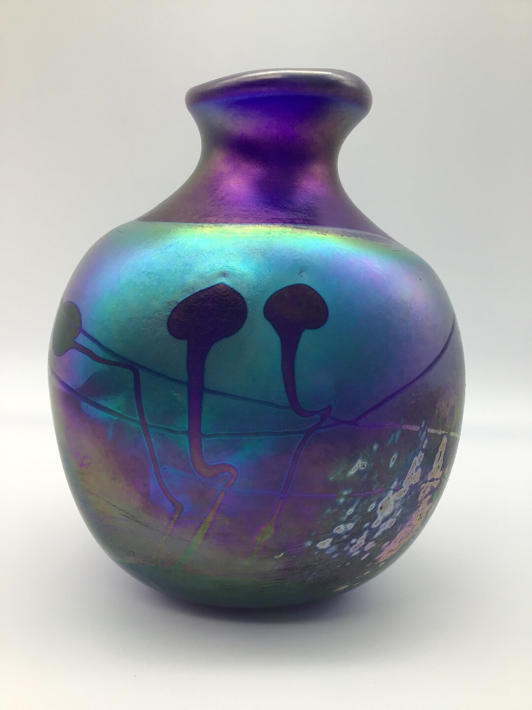 Loren Chapman Iridescent Vase Signed 1980 Hand Blown Art Glass 6 Inch ...