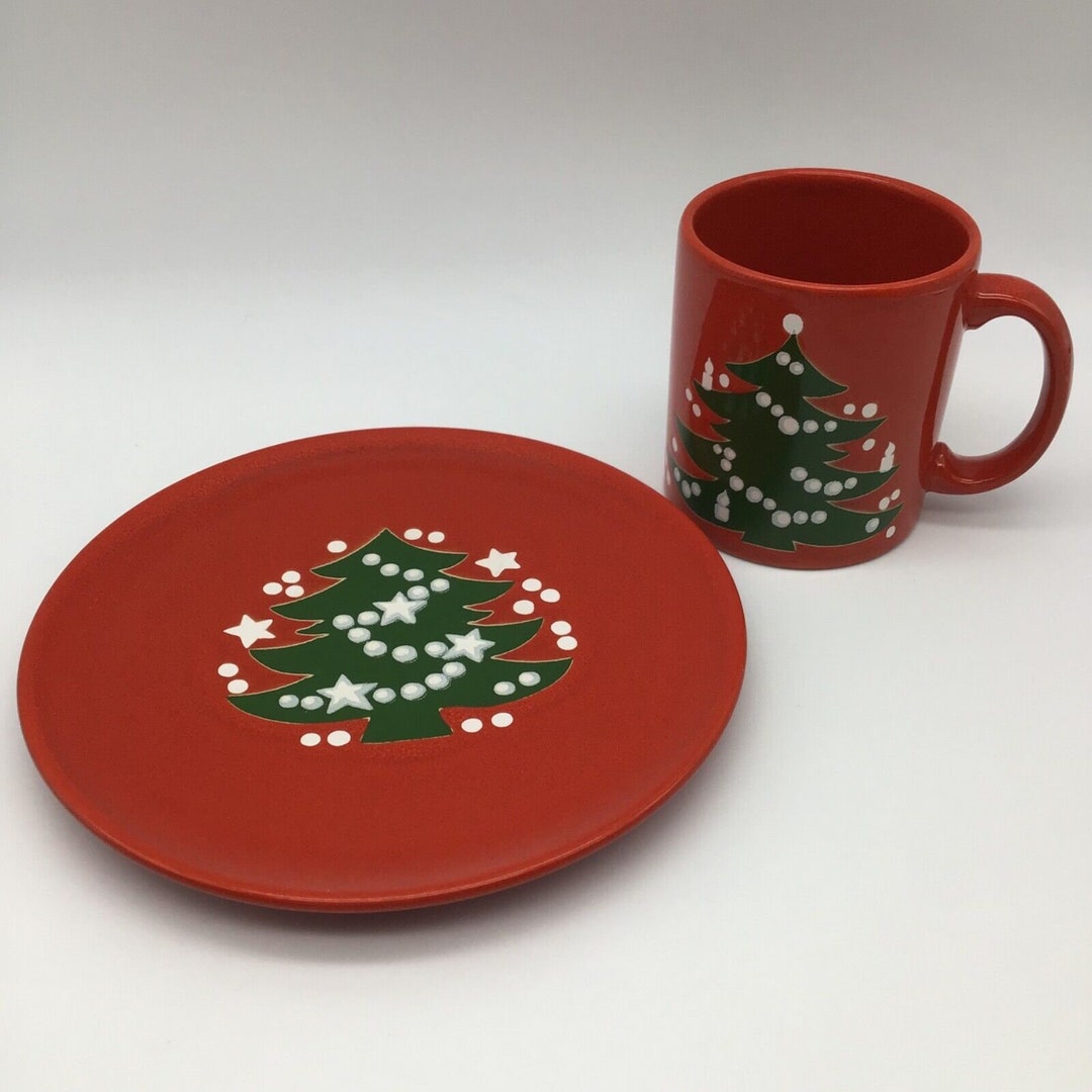 Waechtersbach Mug & Plate Set W. Germany Red With Christmas Tree Design ...