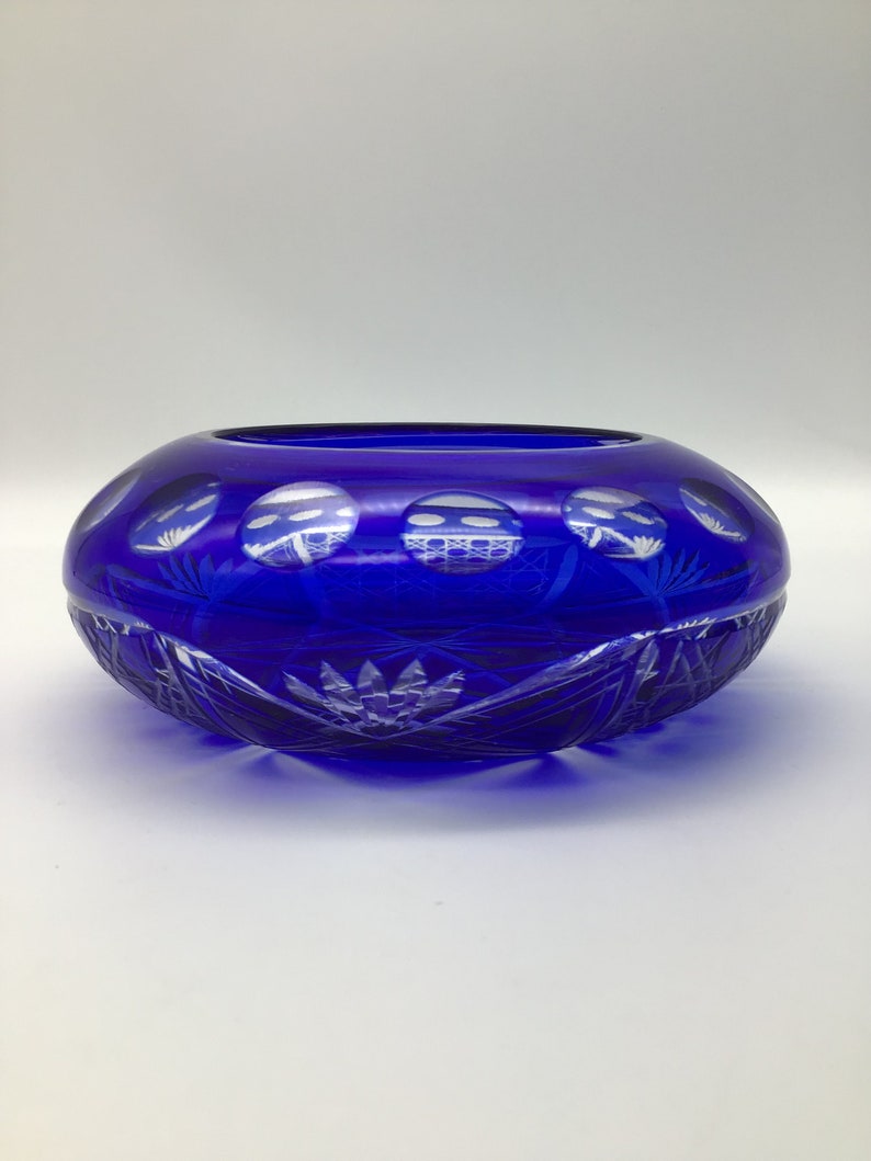 Vintage Cobalt Blue Cut to Clear Lead Crystal Candy Dish/ Jewelry ...