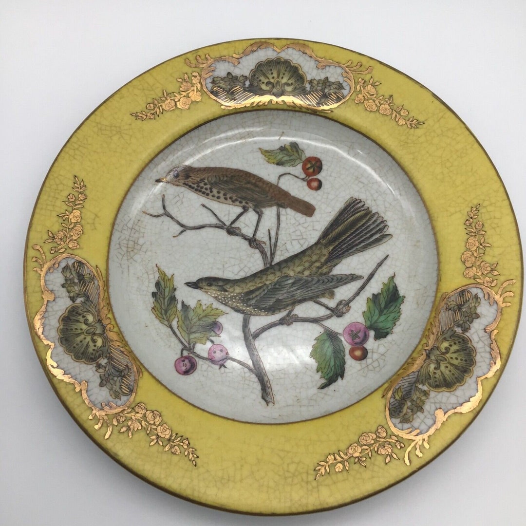 Tang Hua Zhi Rong Chinese Porcelain Plate Bird Theme Yellow & Gold 10. ...